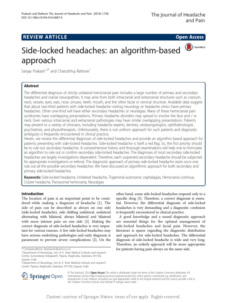 Side-Locked Headaches An Algorithm-Based Approach | PDF | Headache ...