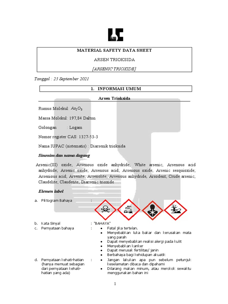 B. Alvina Rizkia - Msds Arsen Trioksida | PDF