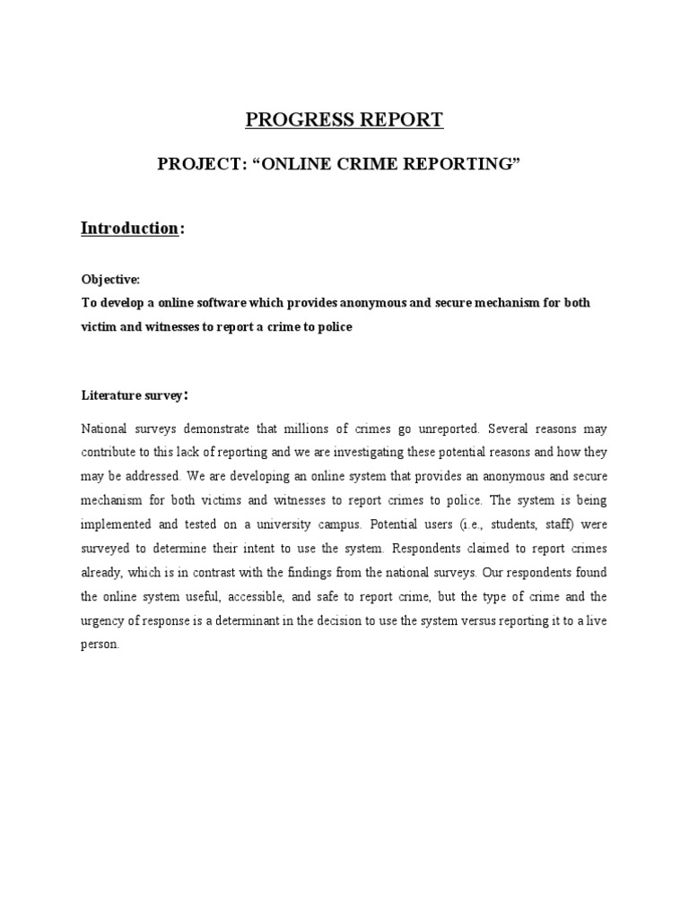 Progress Report: Project: "Online Crime Reporting" | PDF | System ...