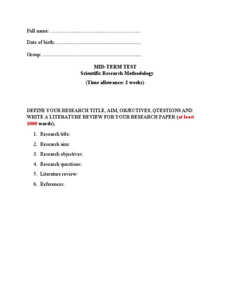 Mid-Term Test On Research Methodology 2021 | PDF