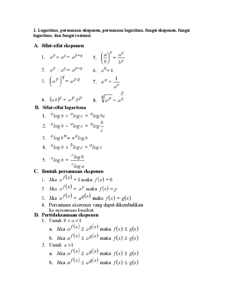 Ringkasan Logaritma Dan Eksponen | PDF