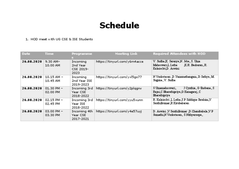 HOD Meeting Schedule for CSE & ISE Students | PDF
