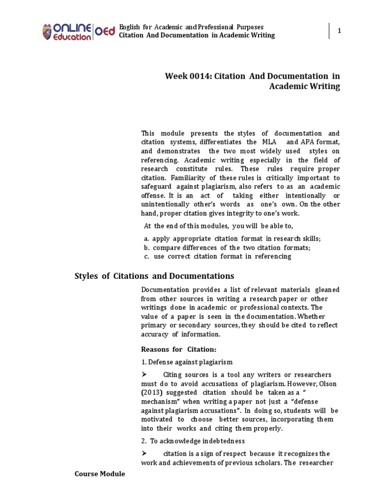 Week 014-Module Citation and Documentation | PDF | Citation | Apa Style