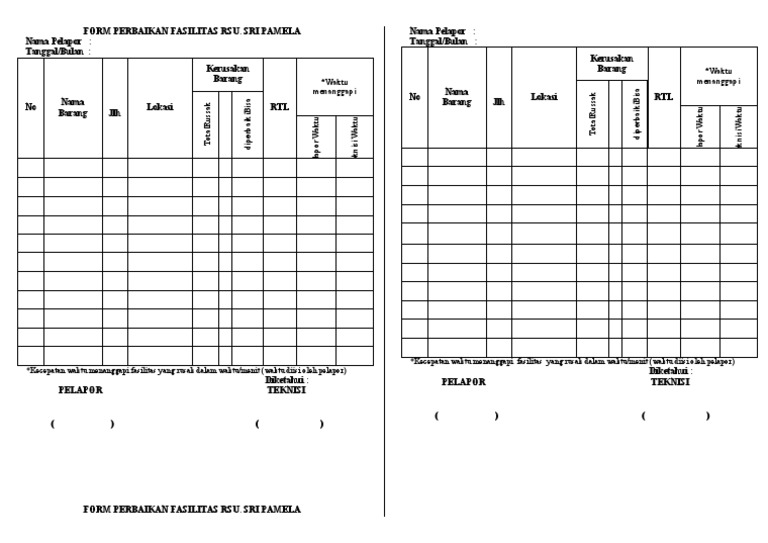 Formulir Perbaikan Fasilitas RSU | PDF