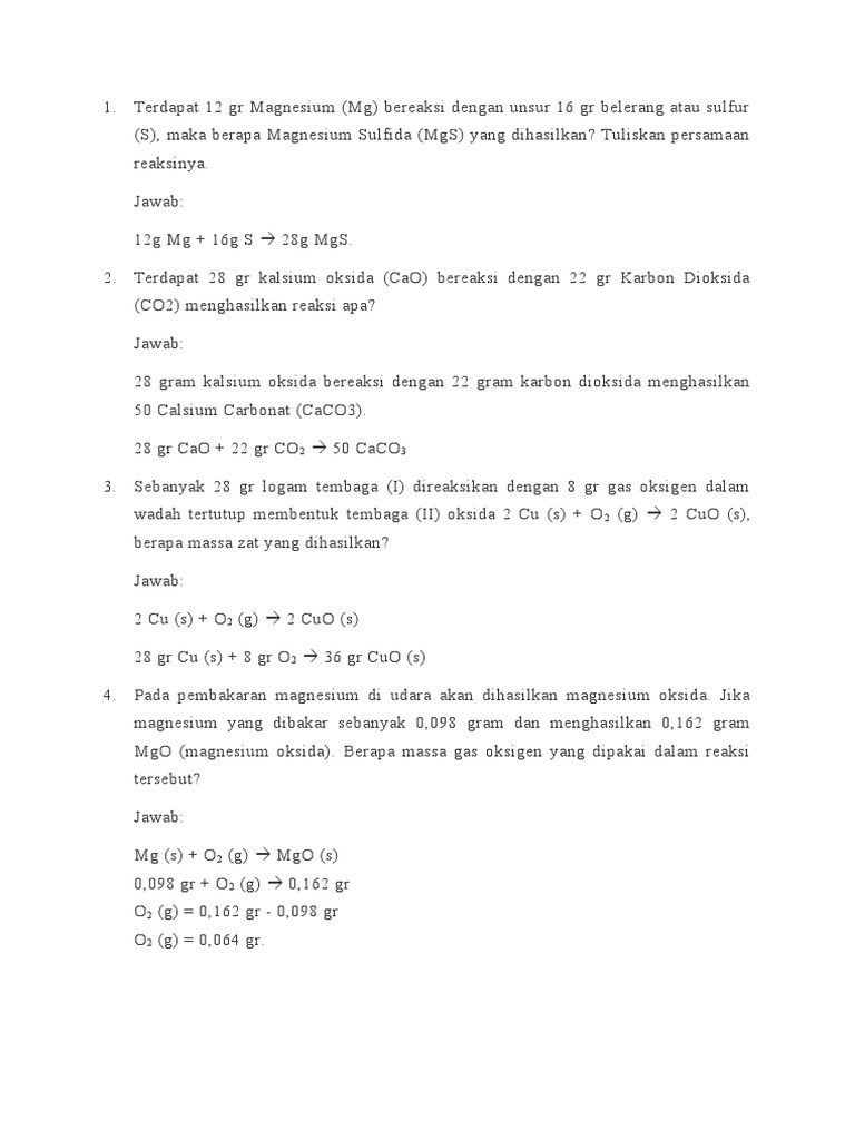 Soal HK. Lavoisier | PDF | Sains & Matematika | Teknologi & Rekayasa