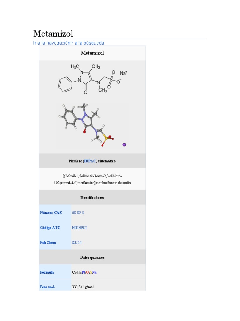 Metamizol | PDF | Drogas | Farmacología
