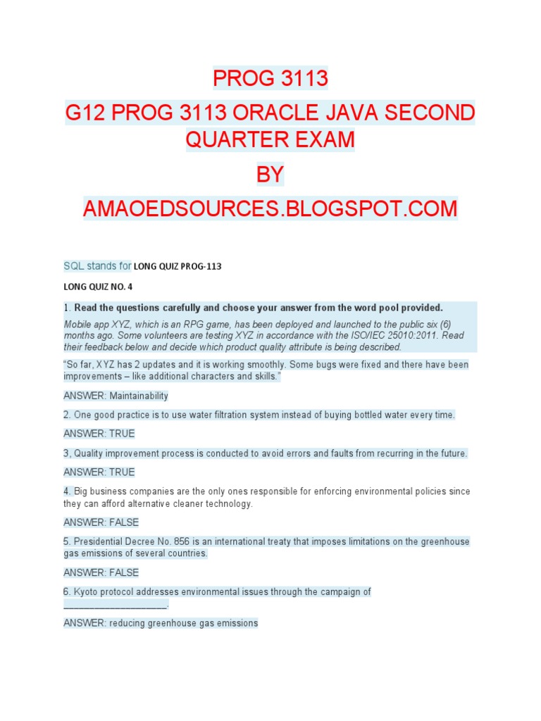 Prog 3112 Second Quarter Exam (Amaoedsources - Blogspot.com) | PDF | Class (Computer Programming ...