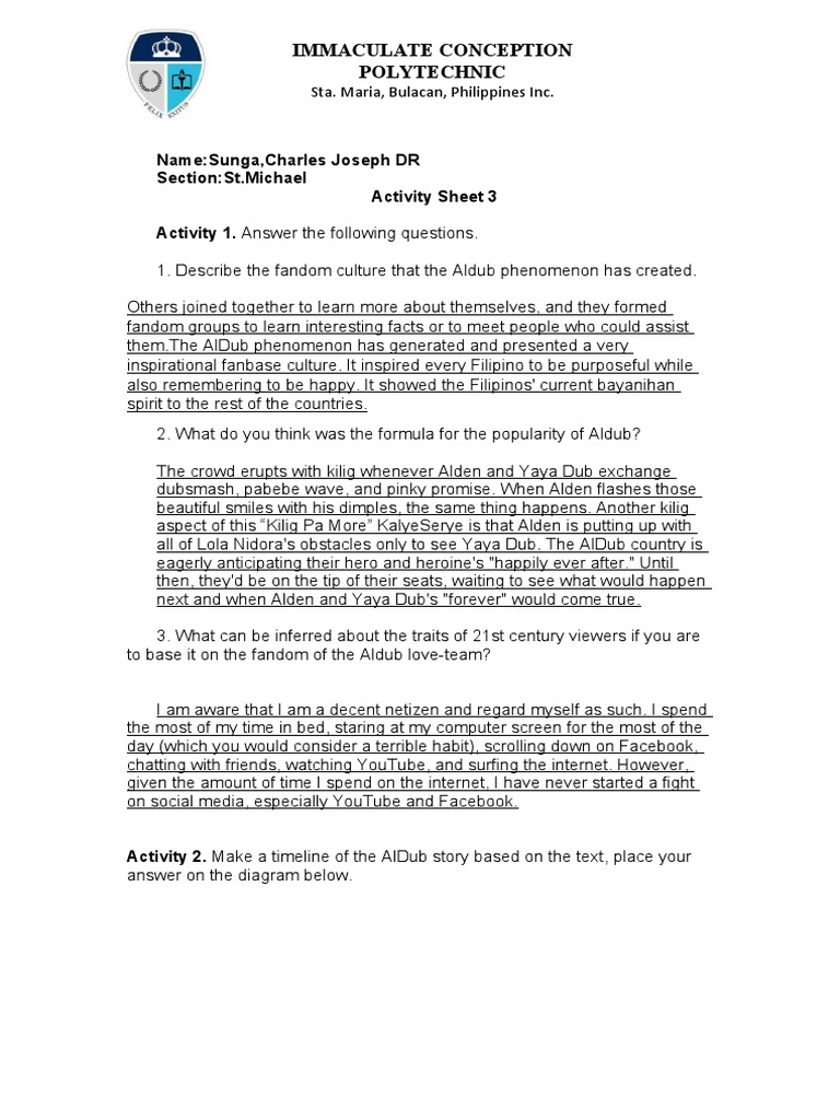 Lesson 3 - Activity Sheet 3 | PDF | Entertainment