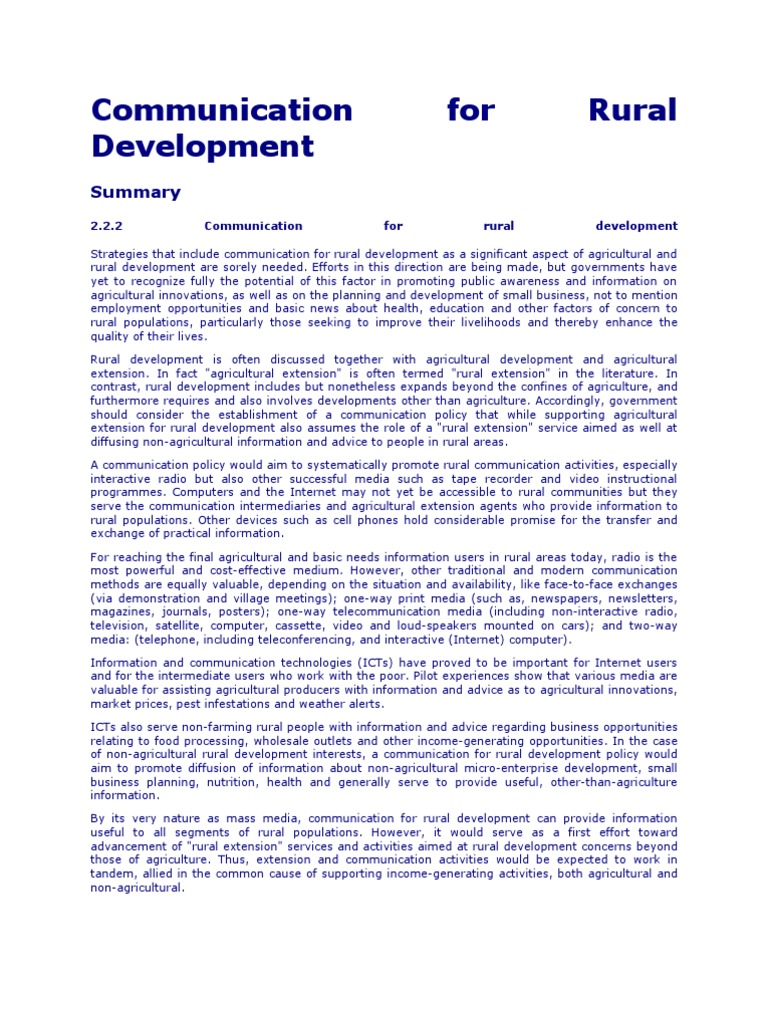 Communication For Rural Development | PDF | Telecommunication | Mass Media