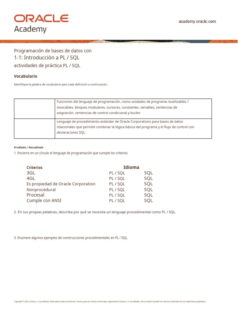 PLSQL 1 1 Practice - En.es | PDF | Pl / Sql | SQL