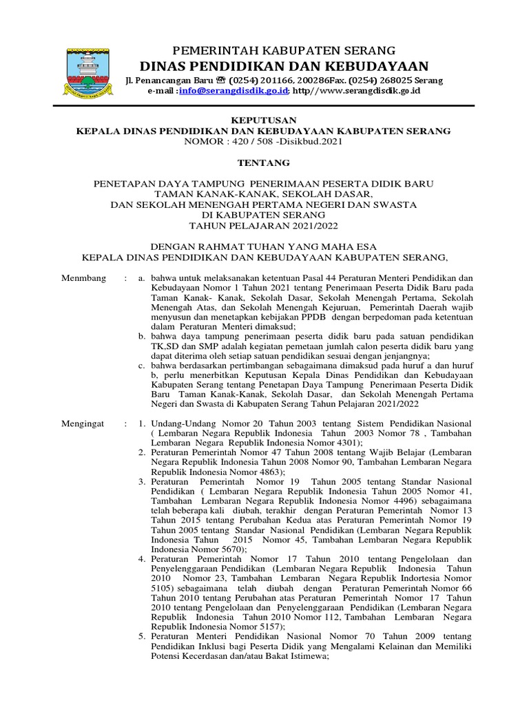 SK Daya Tampung PPDB 2021 Ok | PDF