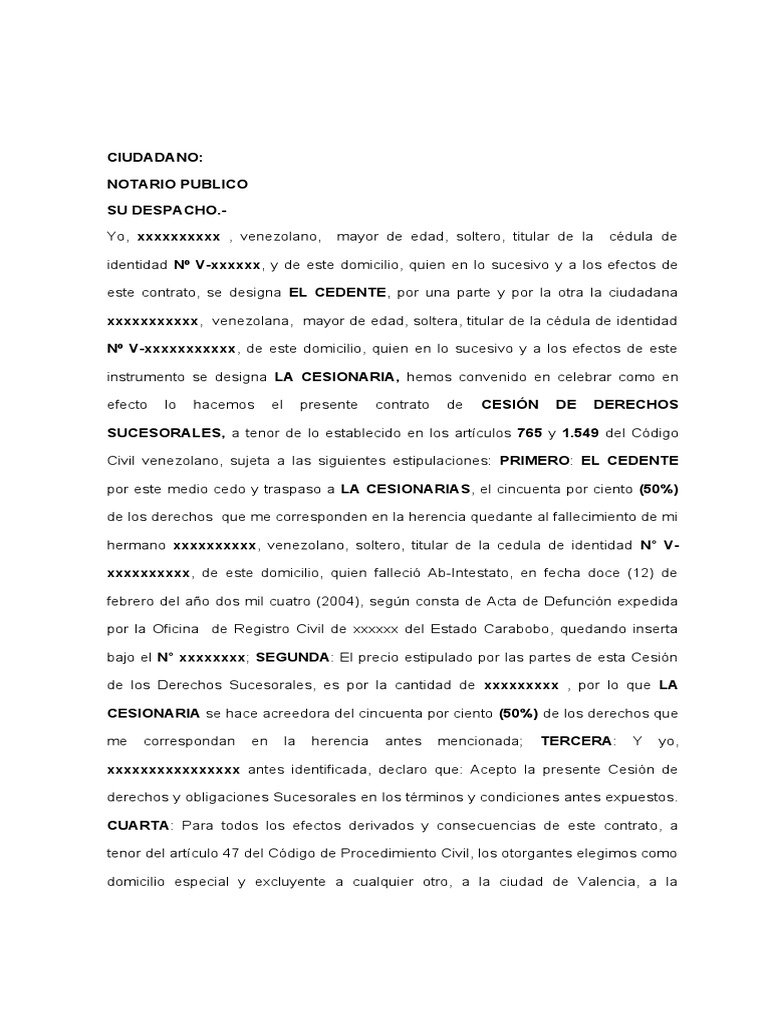 Formato de Cesion de 50% de Derechos Sucesorales. | PDF