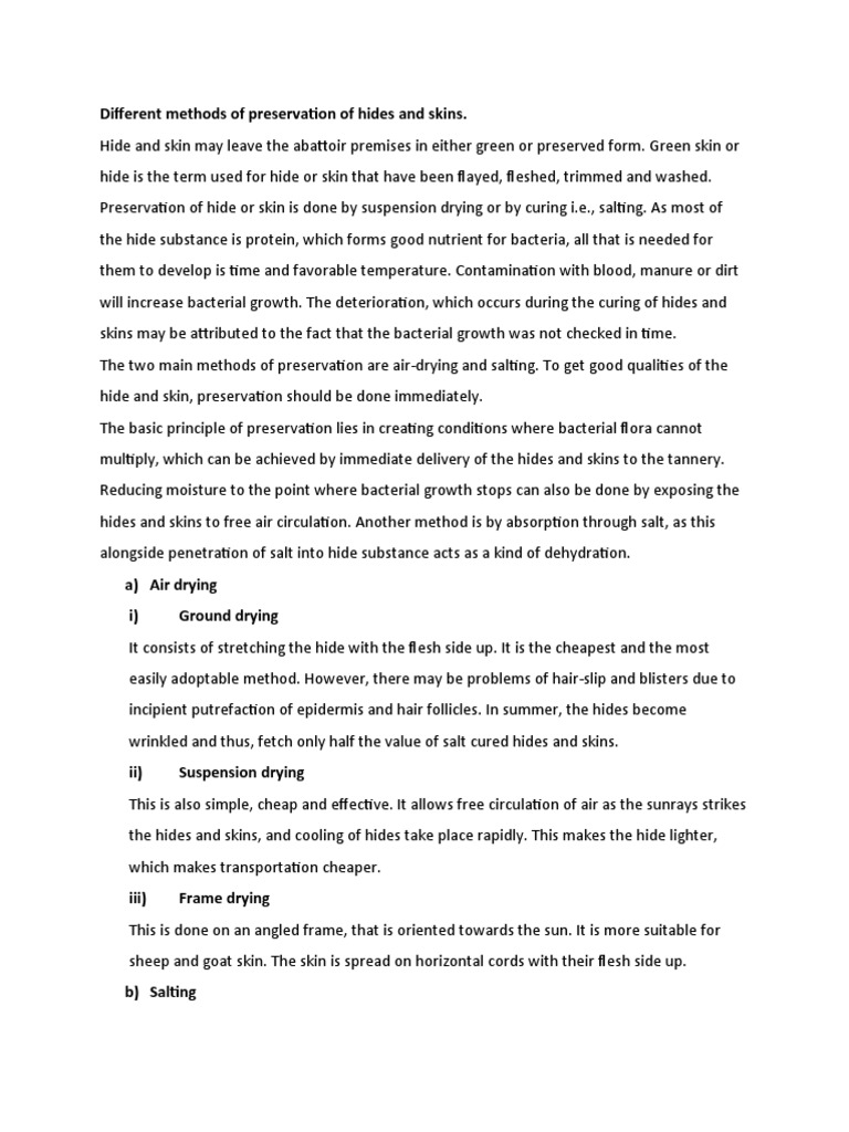 Different Methods of Preservation of Hides and Skins | PDF | Skin