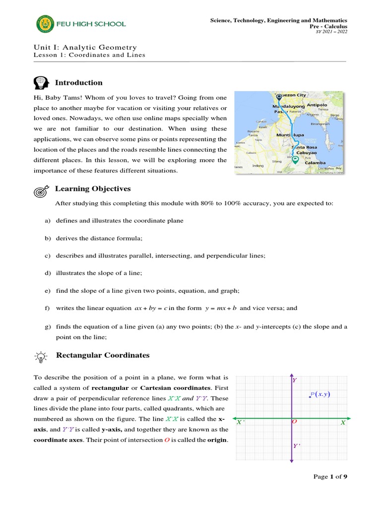 Study Guide 1.1 - Coordinates and Lines | PDF | Cartesian Coordinate ...