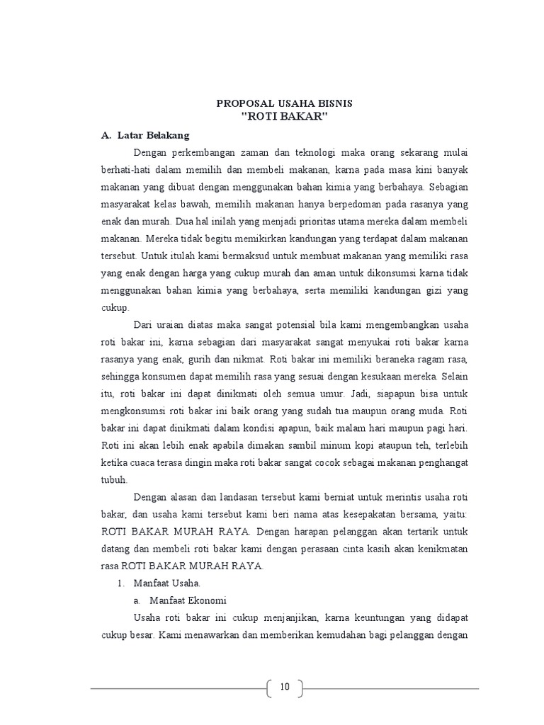 PROPOSAL USAHA BISNIS Roti Bakar Tugas MUhammad Irfan | PDF | Karier & Perkembangan