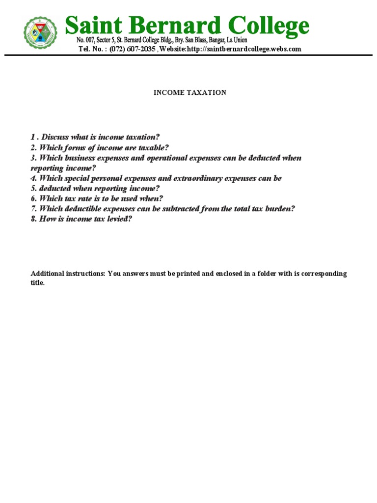 Income Taxation Activity | PDF | Taxes | Income Tax