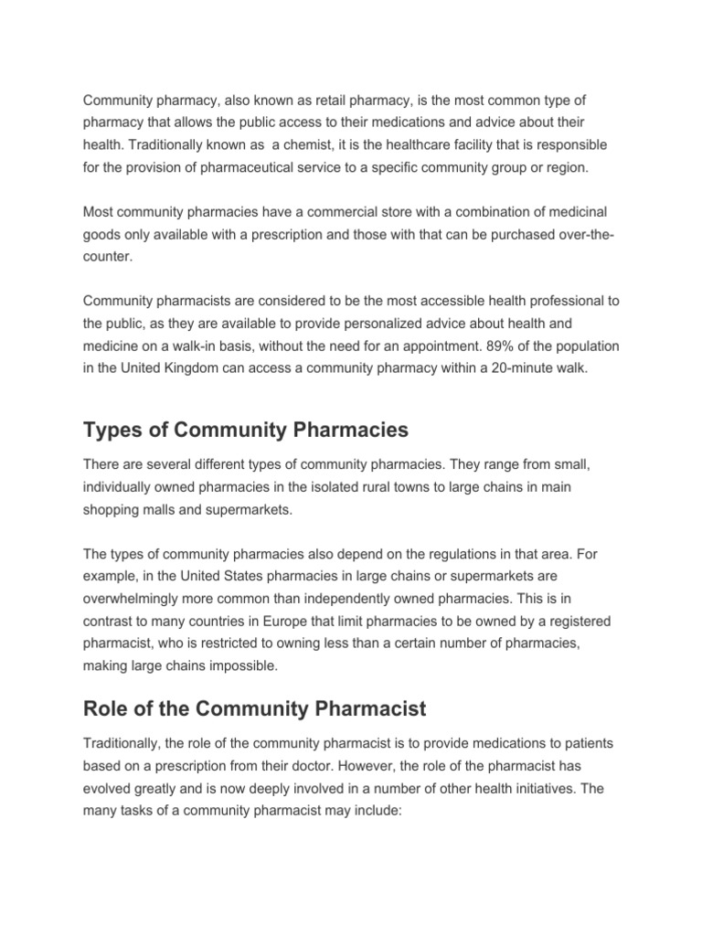 Types of Community Pharmacies | PDF | Pharmacy | Pharmacist