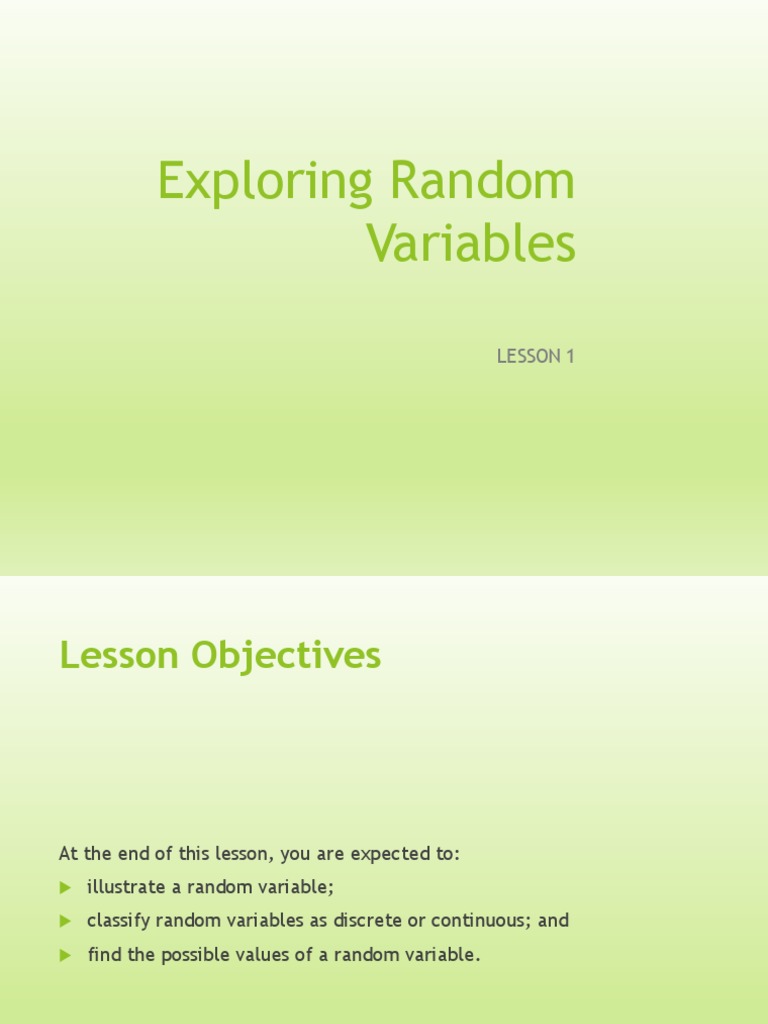 Exploring Random Variables: Lesson 1 | Download Free PDF | Random Variable | Probability ...