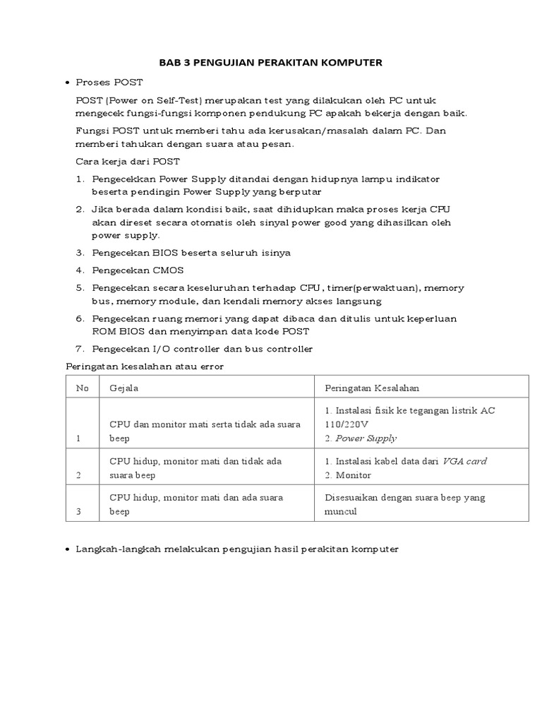 Bab 3 Pengujian Perakitan Komputer | PDF