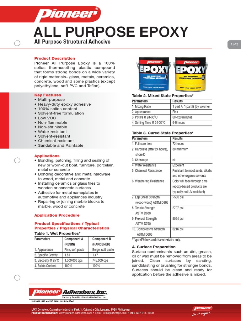 TDS - Pioneer All Purpose Epoxy | PDF | Epoxy | Concrete