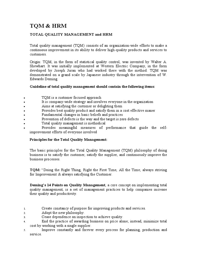 TQM & HRM | PDF | Human Resource Management | Quality Management