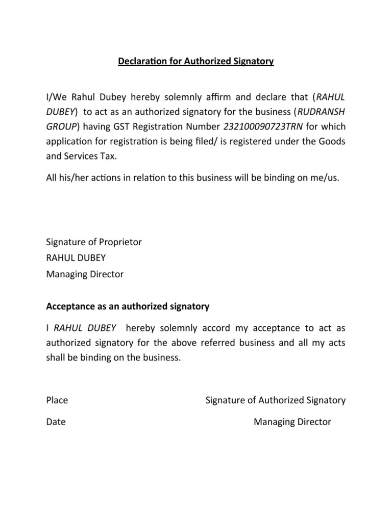 Format Proof of Appointment of Authorized Signatory | PDF