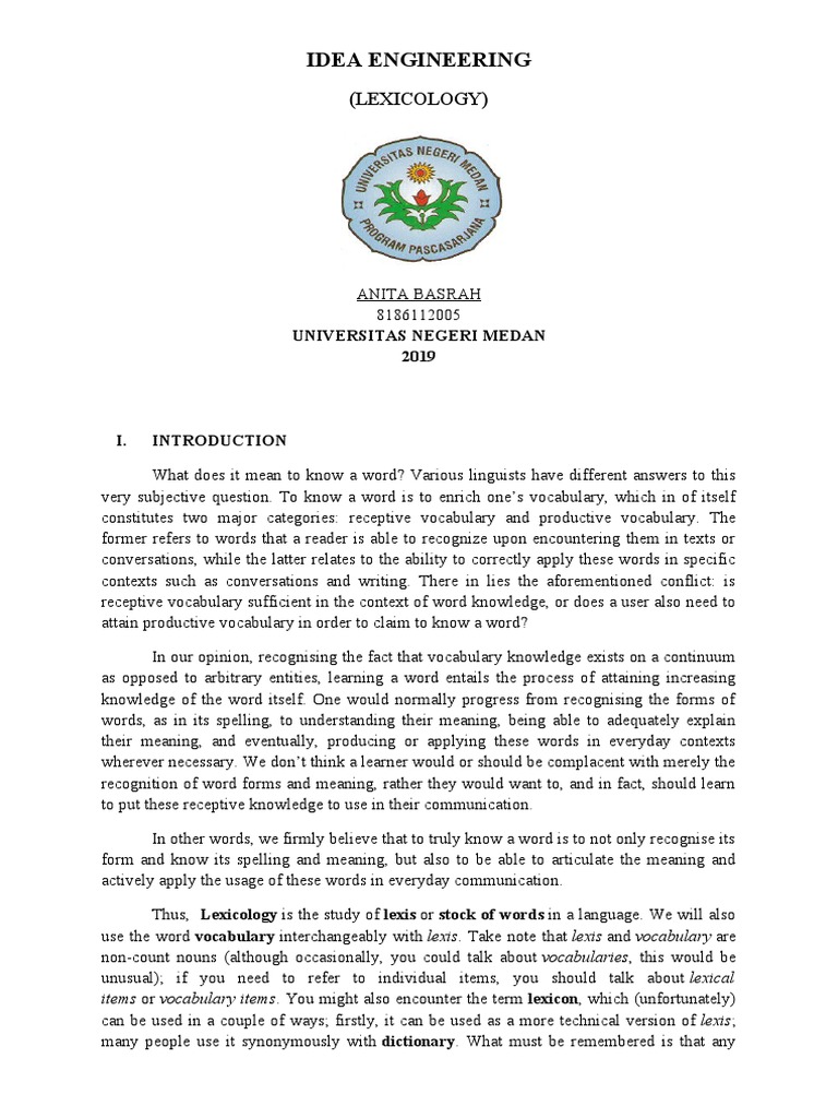 Idea Engineering: (Lexicology) | PDF | Vocabulary | Sentence (Linguistics)