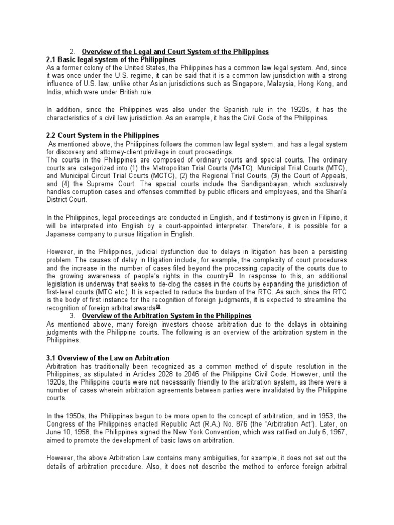 Overview of the Philippine Legal System | PDF | Arbitration ...
