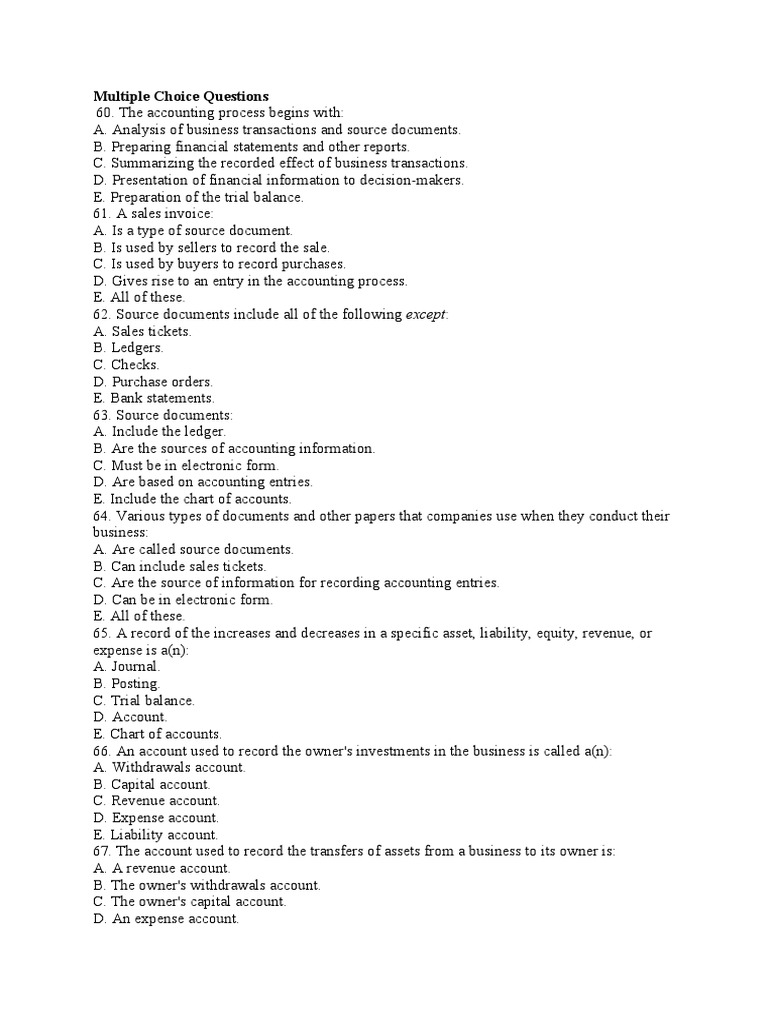 Multiple Choice Questions | PDF | Debits And Credits | Equity (Finance)