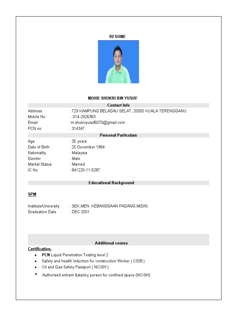 New Resume Mohd Shukri Yusuf 2019 | PDF | Nondestructive Testing | Welding