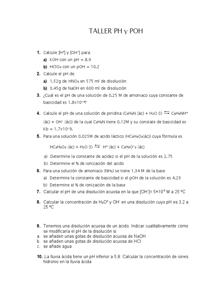 TALLER PH Y pOH | PDF