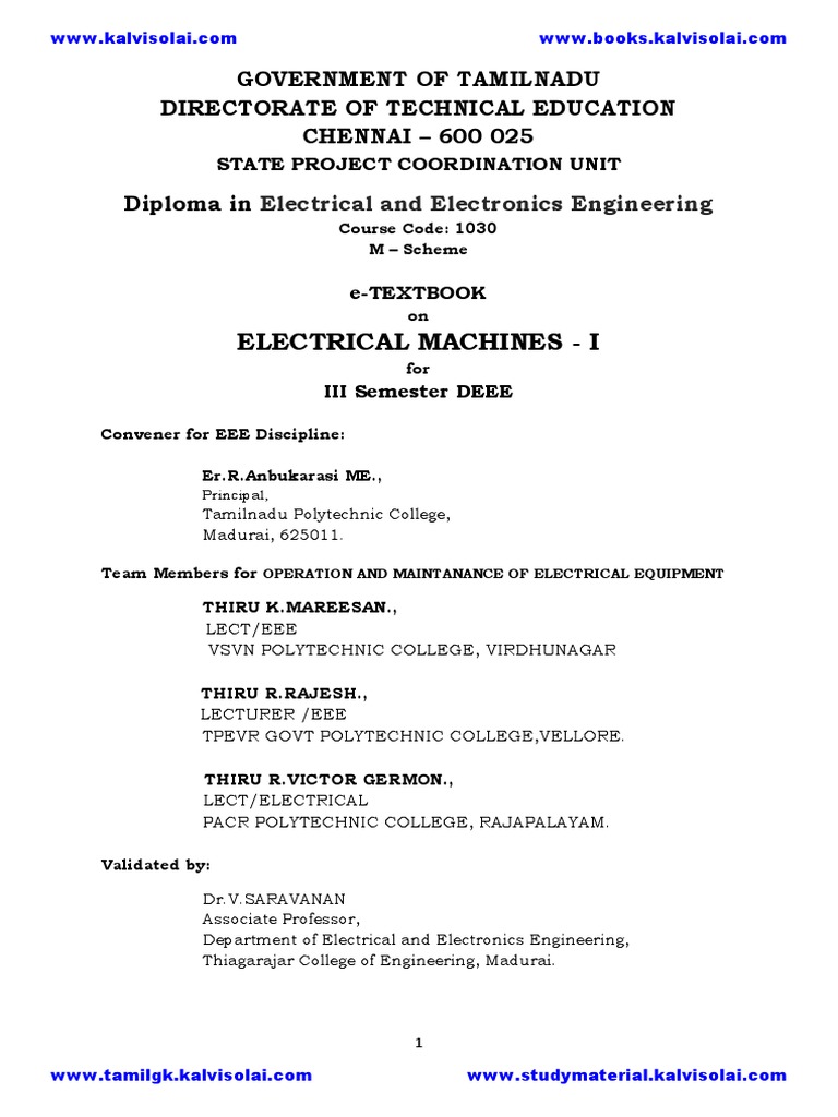 Electrical Machines I for Diploma Students | PDF | Electromagnetic ...