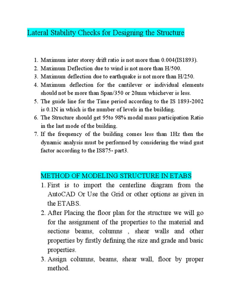 Lateral Stability Checks For Designing The Structure | PDF