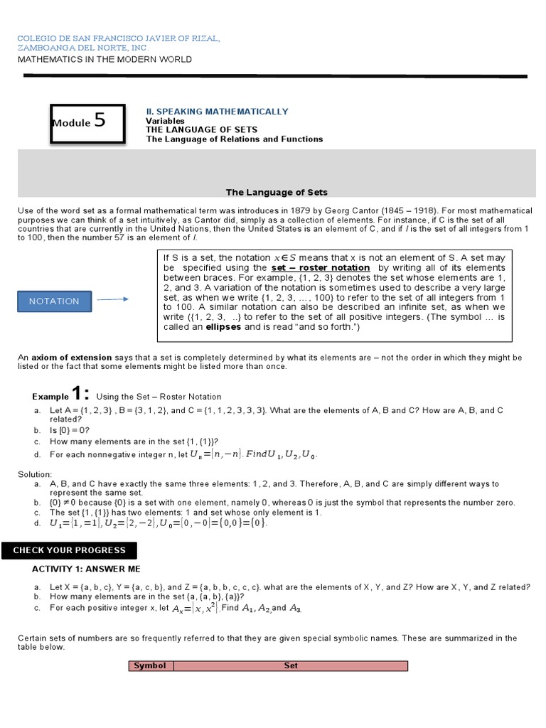 Content Discussion: Ii. Speaking Mathematically | PDF | Set (Mathematics) | Numbers