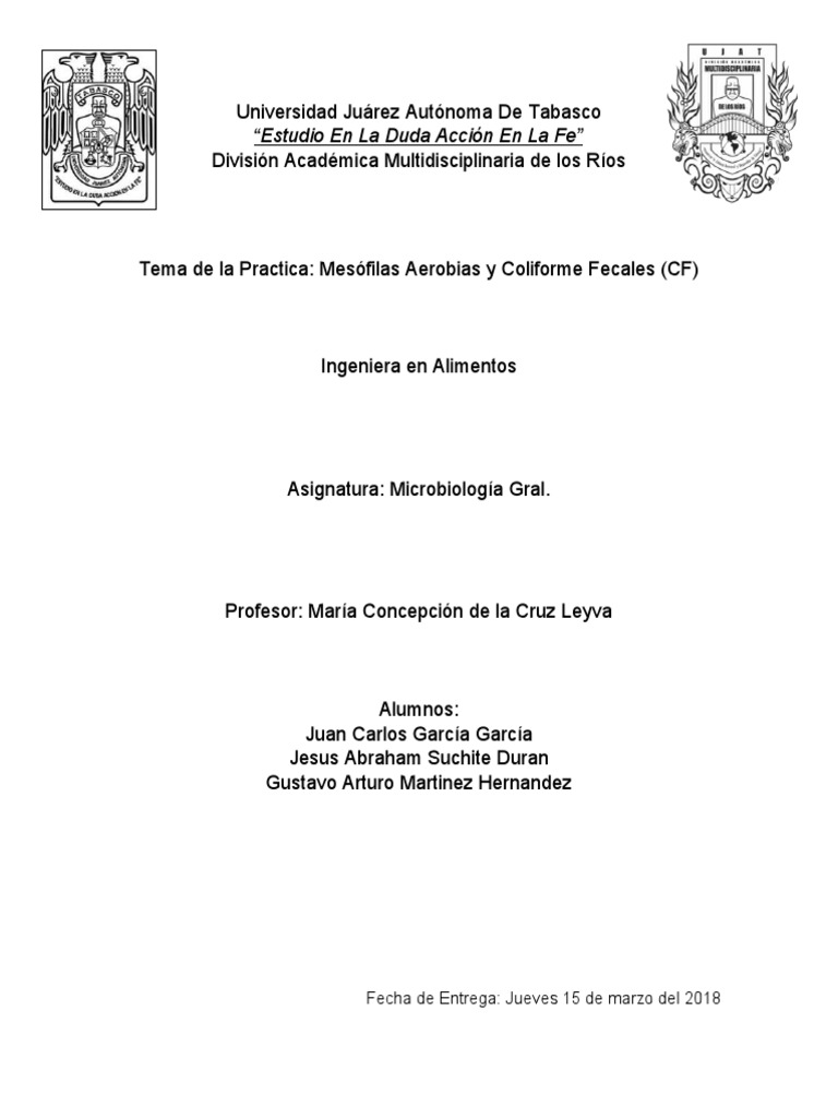 Mesófilas Aerobias y Coliforme Fecales (CF) | PDF | Microbiología ...