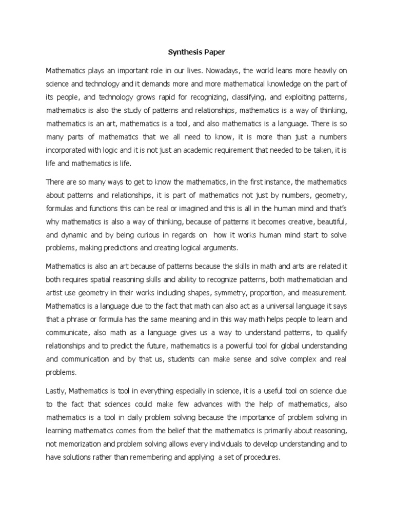 Synthesis Paper | PDF | Mathematics | Pattern