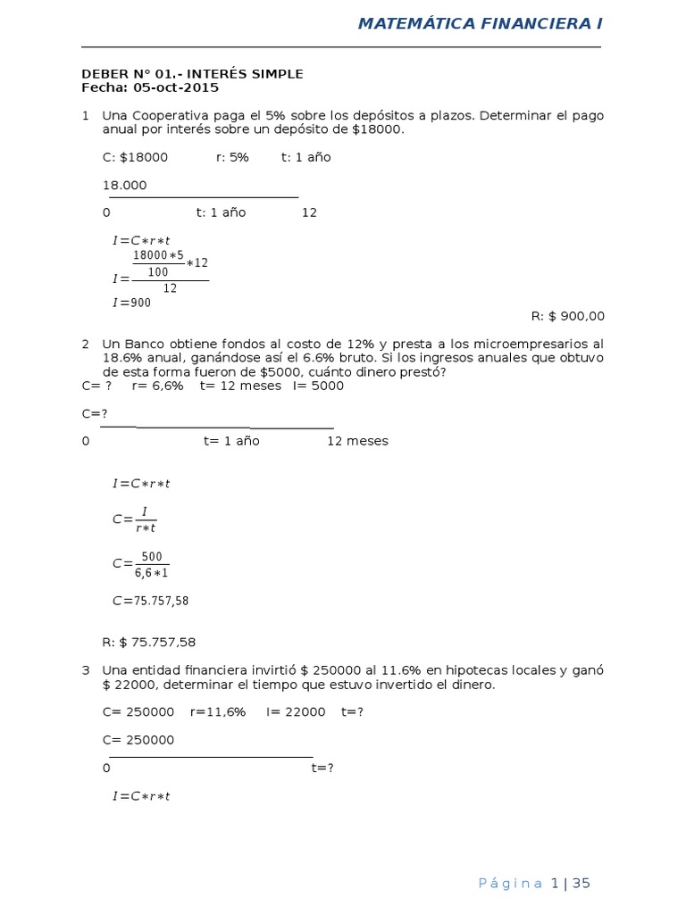 001 Deber Interes Simple | PDF | Finanzas Matemáticas | Bancos