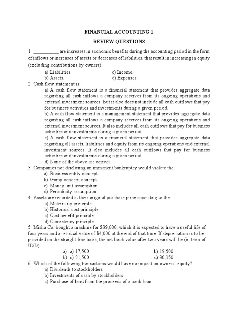 Financial Accounting Review Questions | PDF | Debits And Credits ...