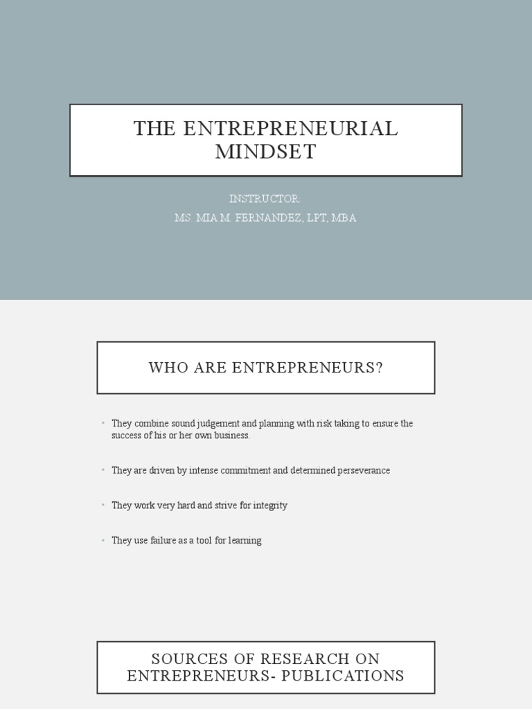 The Entrepreneurial Mindset | PDF | Entrepreneurship | Psychology