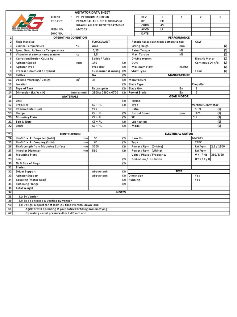 Data Sheet Agitator | PDF | Propeller | Electric Motor