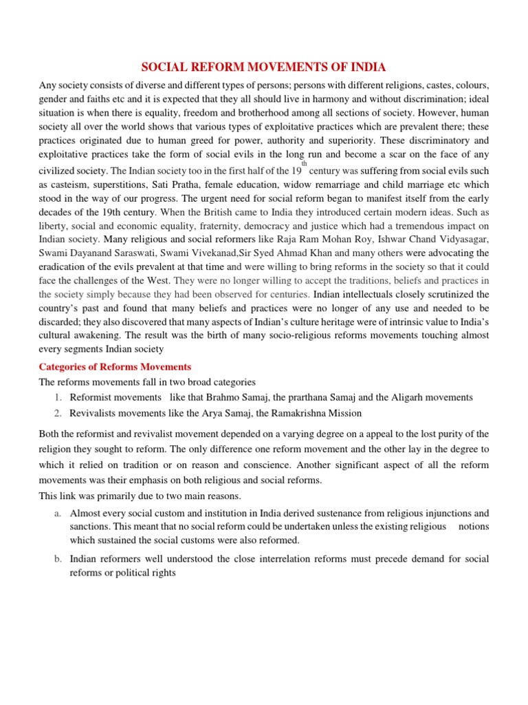 Social Reform Movements of India | PDF | Reform Judaism | Ramakrishna ...
