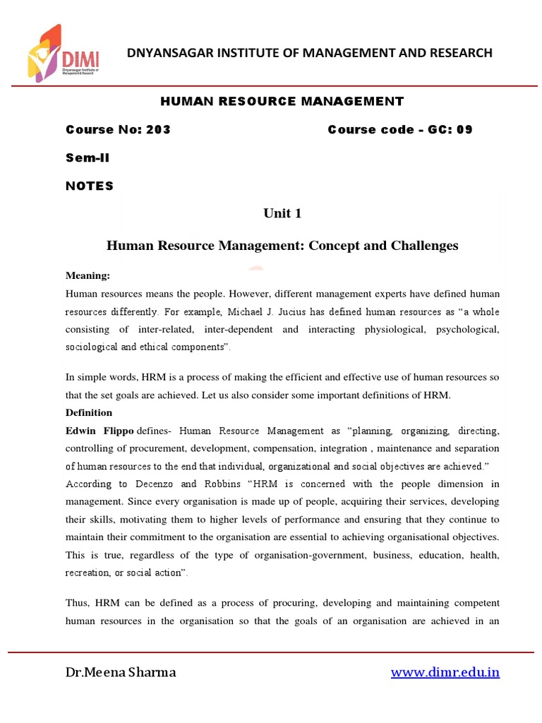 203 HRM Notes | PDF | Human Resource Management | Human Resources