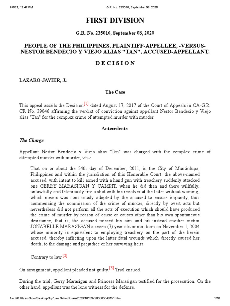 People v. Bendecio | PDF | Murder | Witness