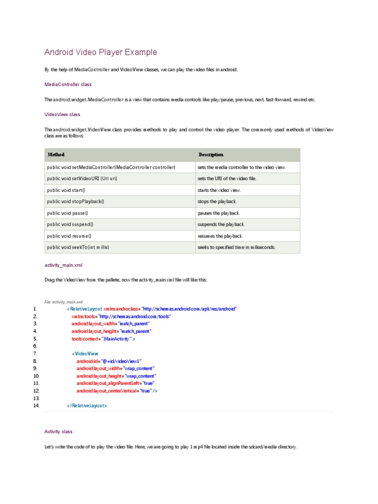 Android Video Player Example | PDF | Android (Operating System ...
