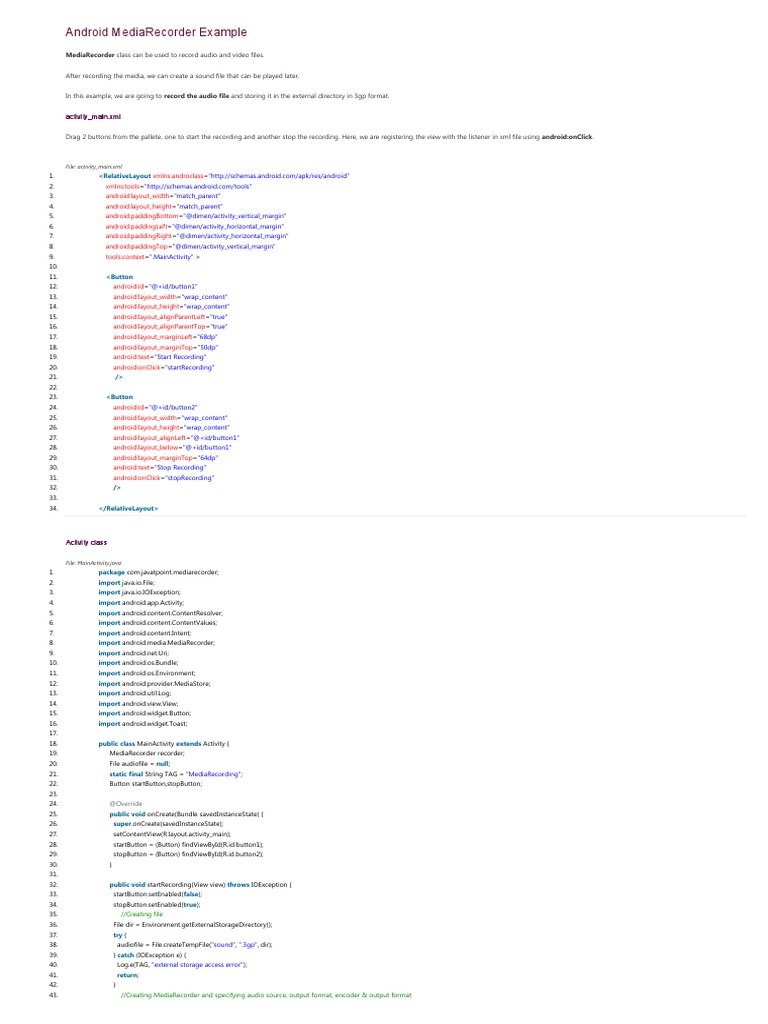 Android Mediarecorder Example Pdf Android Operating System Computing
