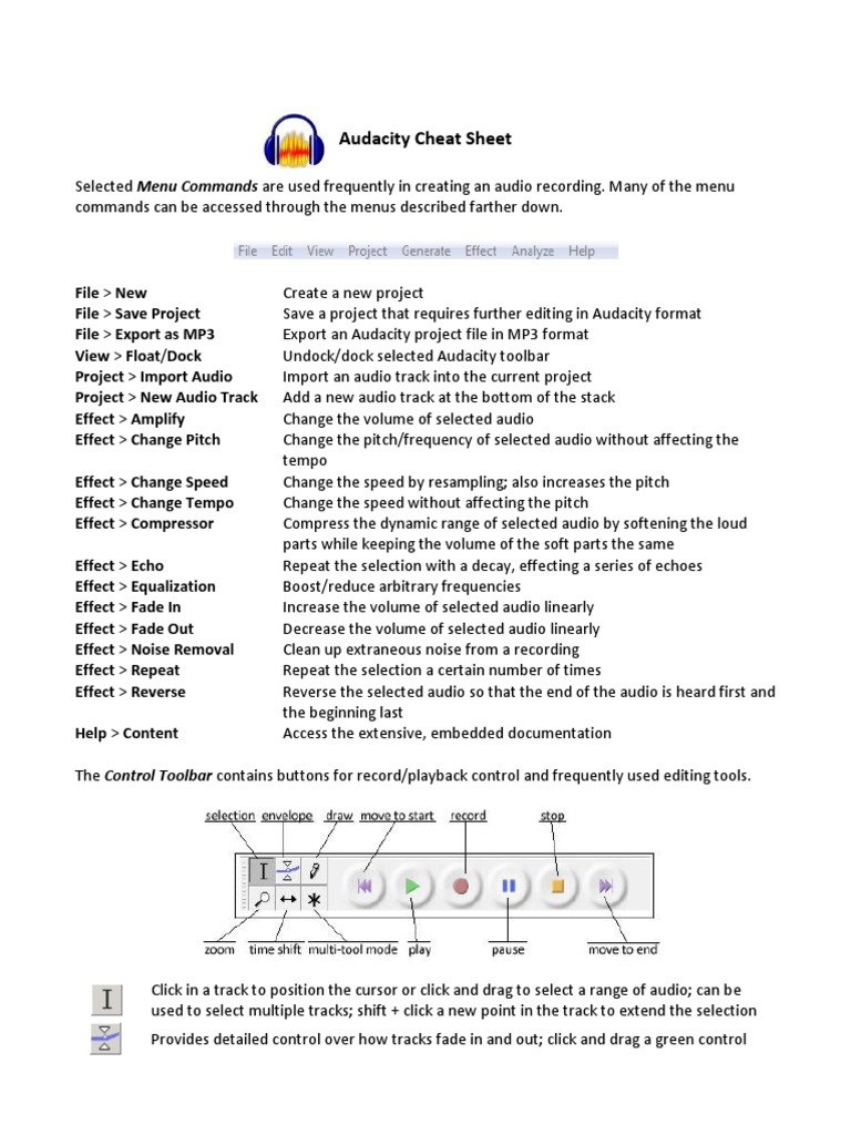Audacity Cheat Sheet | PDF | Sampling (Signal Processing) | Sound ...