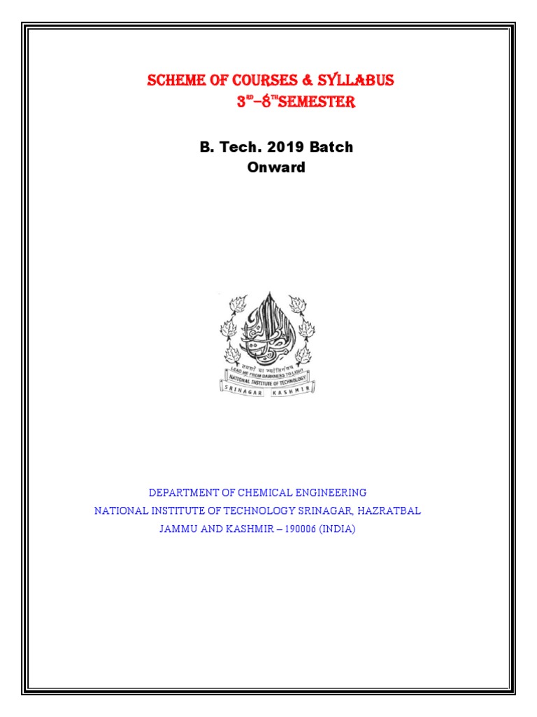 NIT Srinagar B.Tech Chemical Engineering Syllabus | PDF | Heat Transfer ...