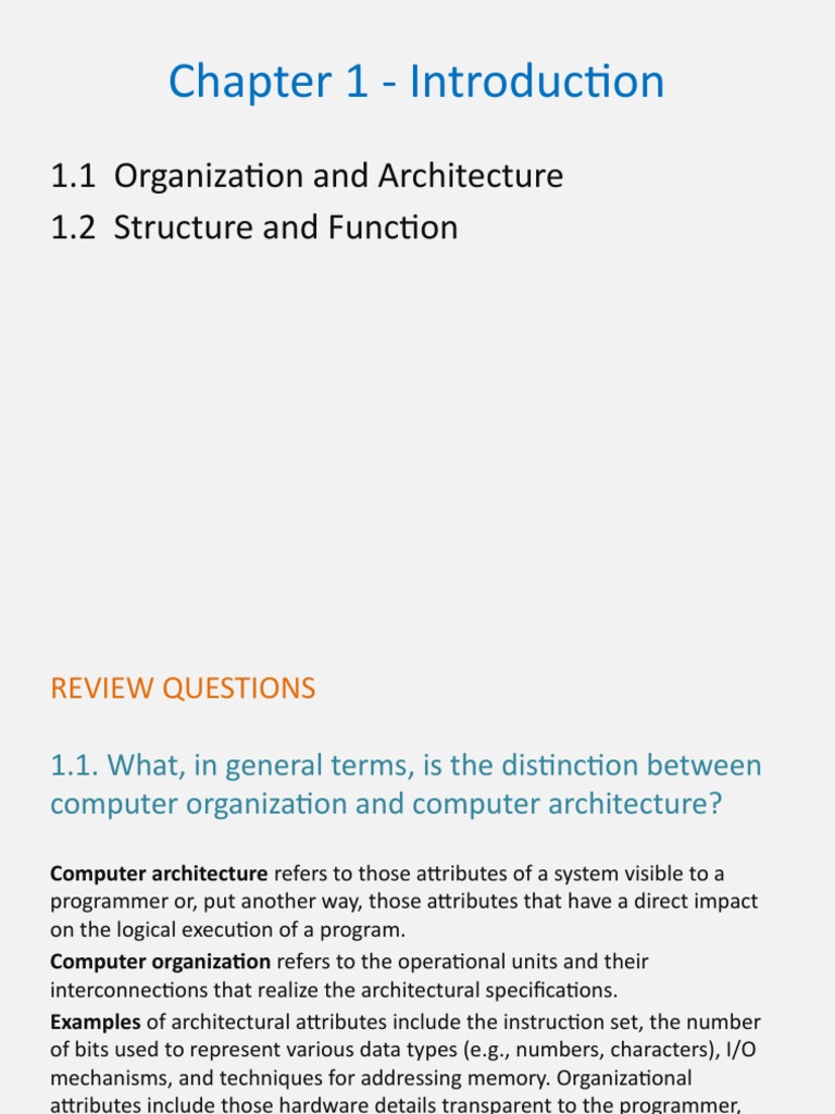 Chapter 1 - Introduction: 1.1 Organization and Architecture 1.2 Structure and Function | PDF ...
