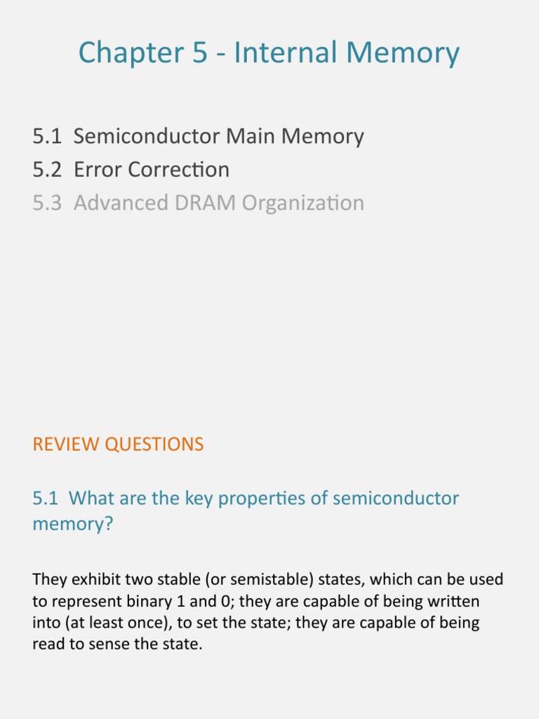 Chapter 5 - Internal Memory: 5.1 Semiconductor Main Memory 5.2 Error Correction | PDF | Random ...