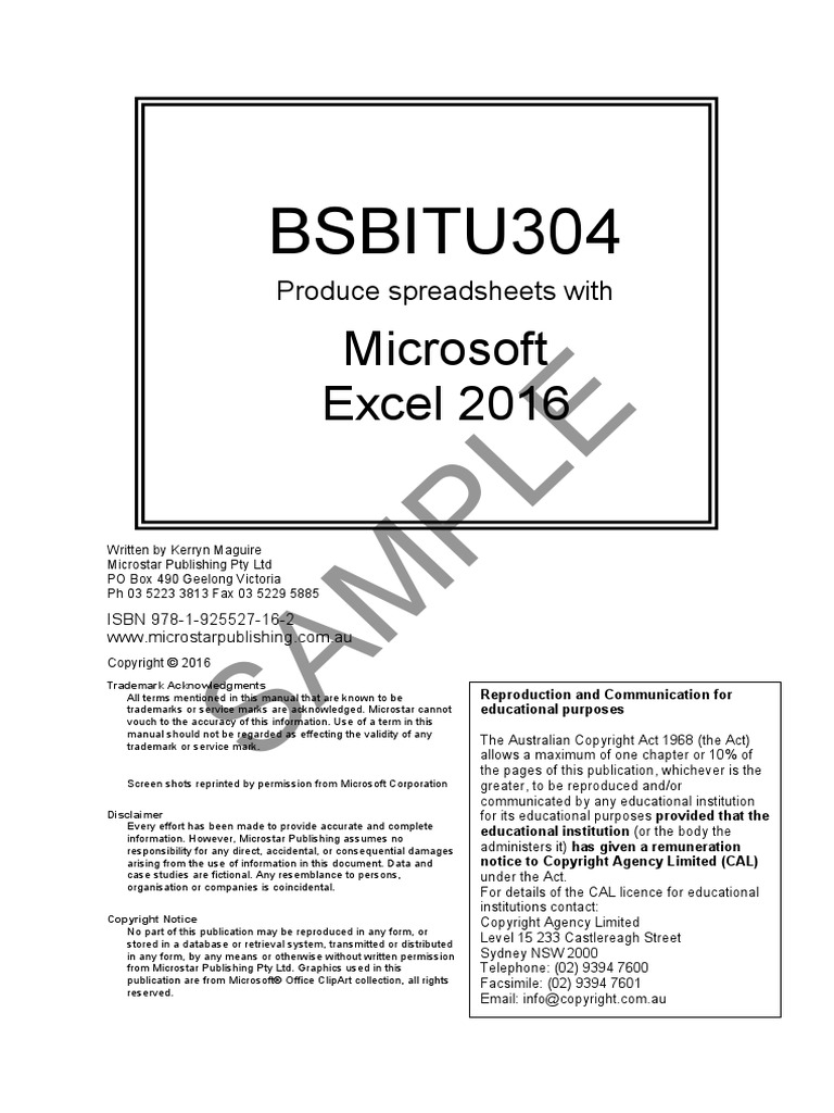 BSBITU304 Produce Excel 2016 Sample | PDF | Microsoft Excel | Spreadsheet